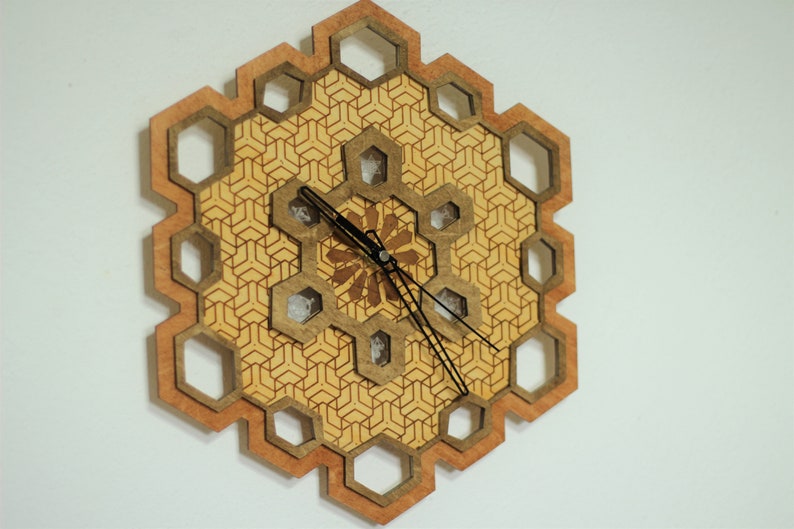 Wooden Multilayered Laser Cut Wall Clock With Geometric - Etsy