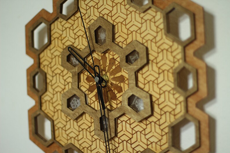 Wooden Multilayered Laser Cut Wall Clock With Geometric - Etsy