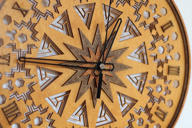 Wooden Multilayered Laser Cut Wall Clock With Numbers Coming - Etsy