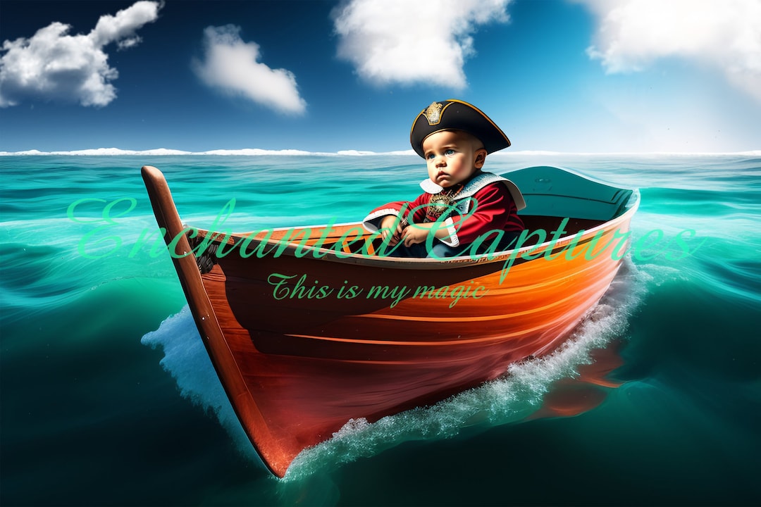 Rowboat at Sea Background for Kids, Digital Backdrop. - Etsy