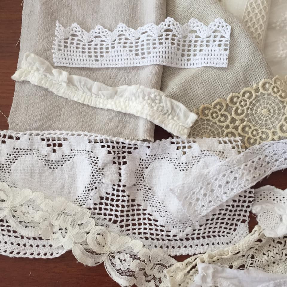 Haberdashery Lace snippets inspiration Kit Large Vintage lace scraps ...