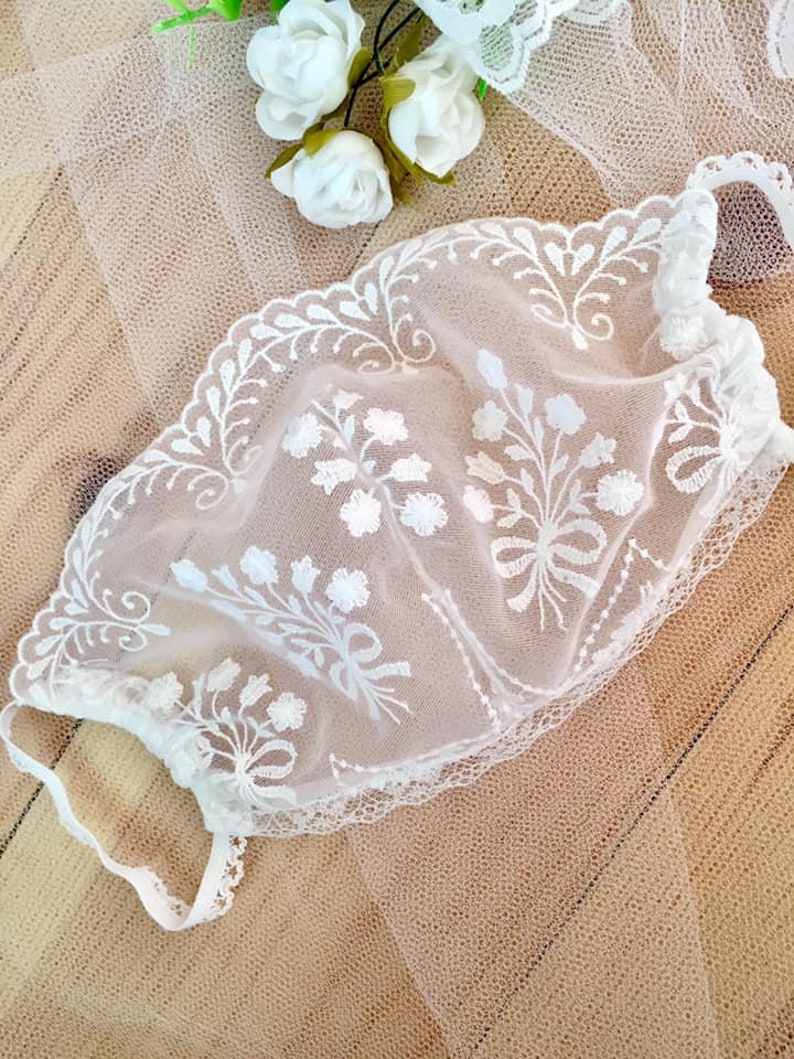 White Lace Mask Wedding Face Mask Bride Face Mask | Etsy