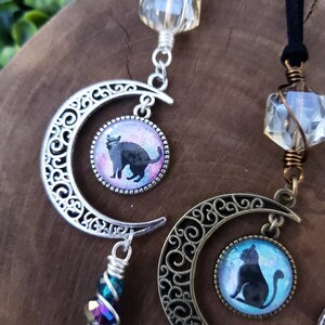 Cat Car Charm, Boho Moon Decor, Moon Suncatcher, Crystal Car Charm, Cat ...