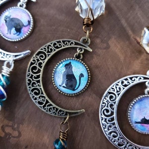 Cat Car Charm, Boho Moon Decor, Moon Suncatcher, Crystal Car Charm, Cat ...