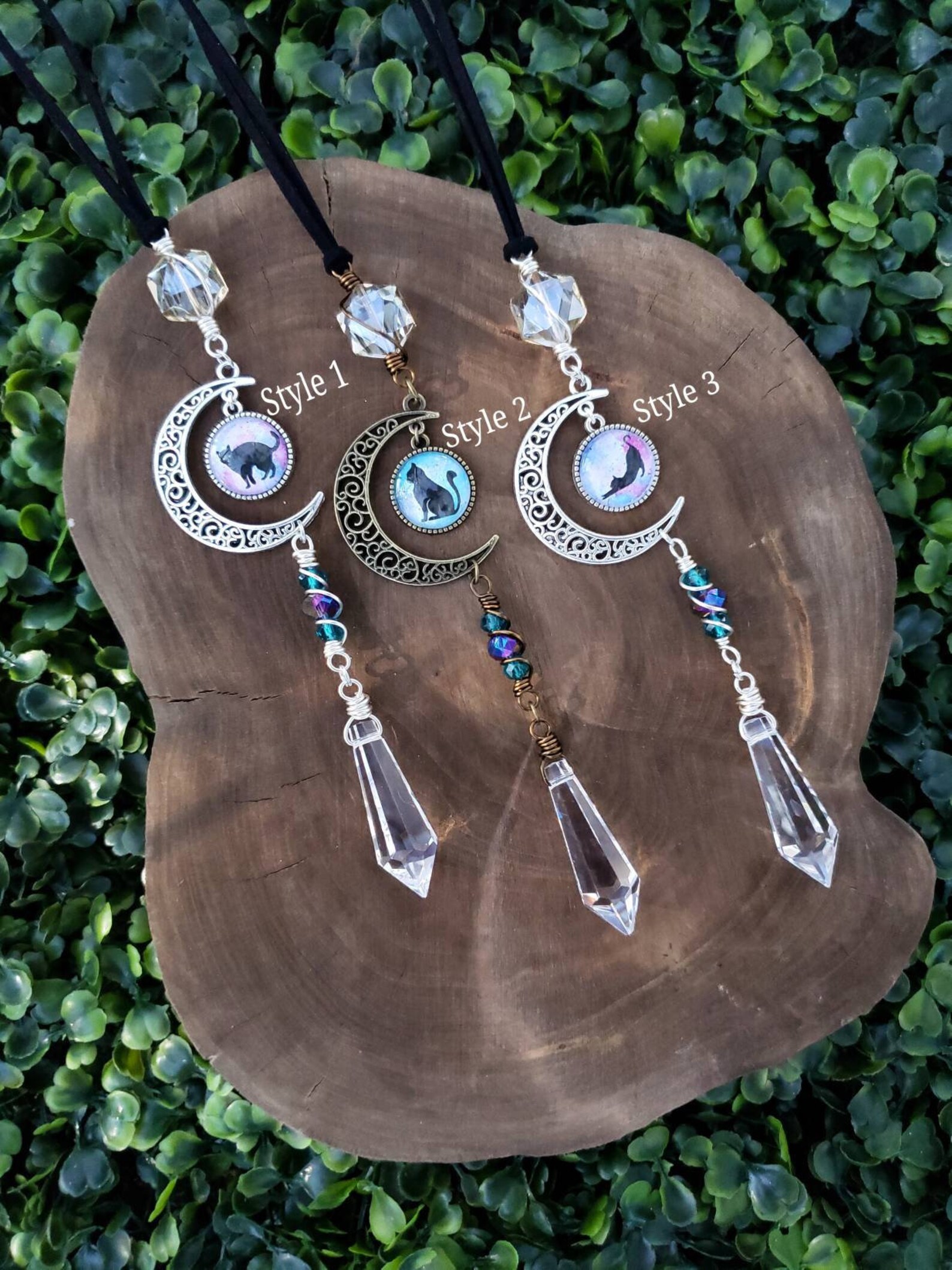 Cat Car Charm, Boho Moon Decor, Moon Suncatcher, Crystal Car Charm, Cat ...