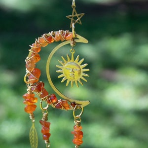 Carnelian Suncatcher, Moon Suncatcher, Celestial Suncatcher, Boho ...