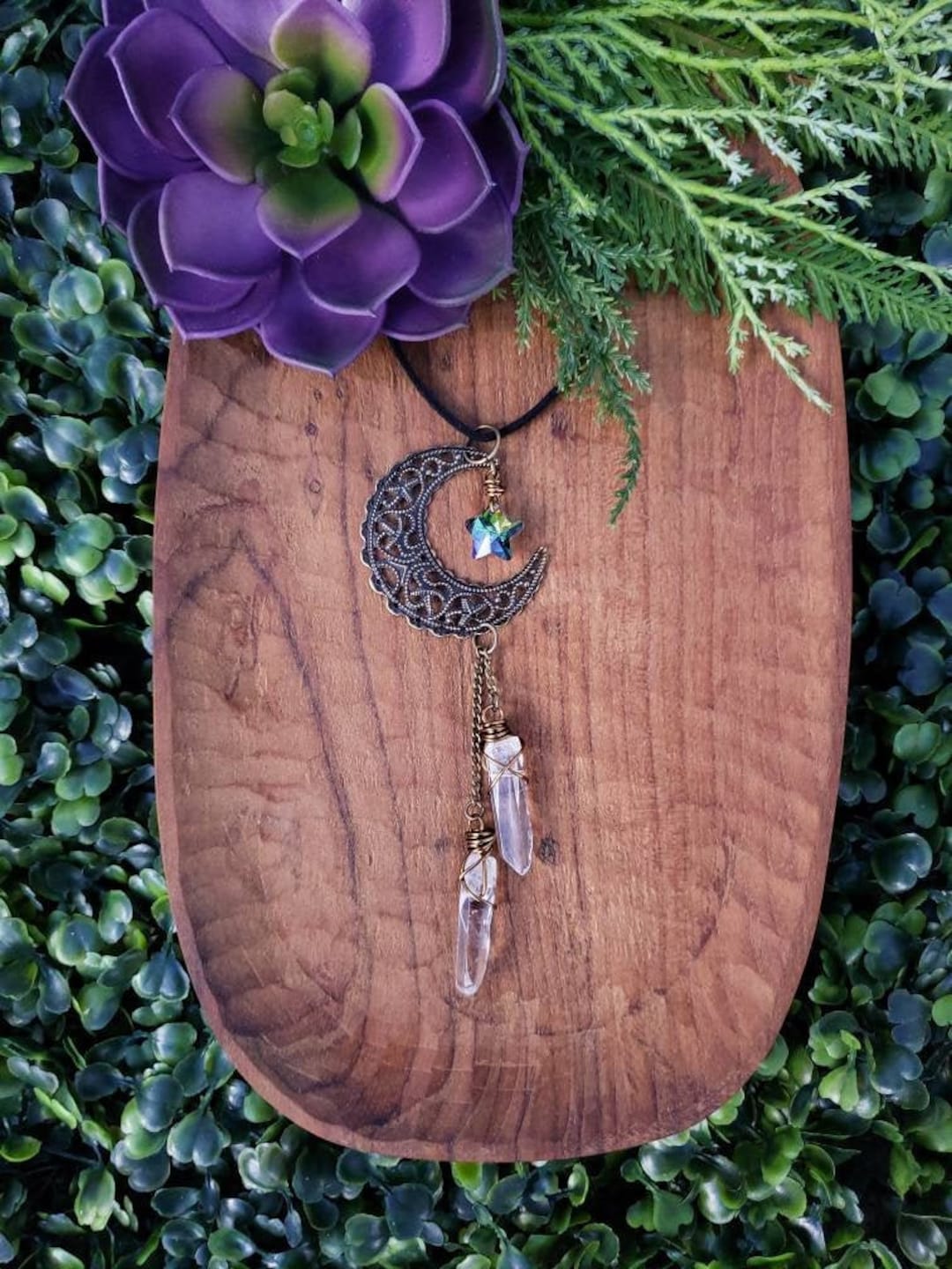 Moon Car Charm, Boho Car Charm, Witchy Car Decor, Quartz Car Charm ...