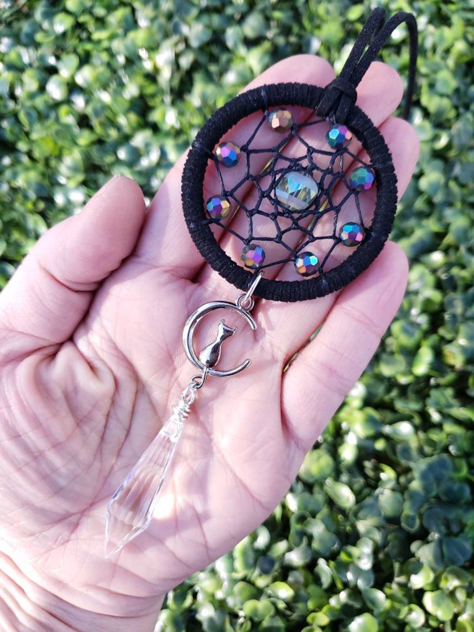 Cat Car Charm, Boho Car Charm, Crystal Car Decor, Mirror Car Charm ...