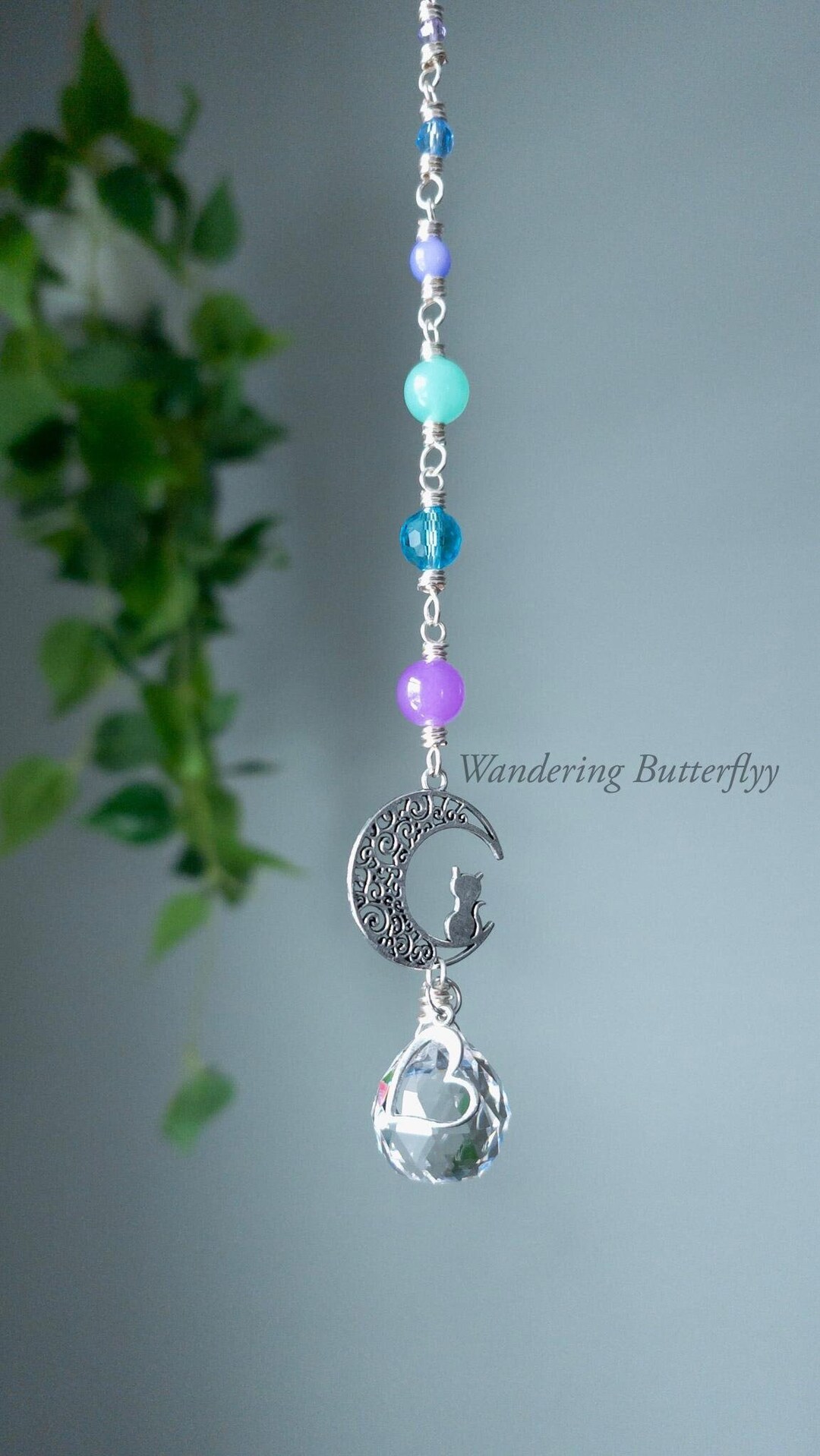 Cat Ornament, Moon Cat Suncatcher, Cat Memorial Gift, Car Accessory ...