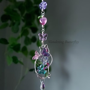 Cat Car Charm, Whimsy Suncatcher, Butterfly Car Charm, Cat Memorial ...