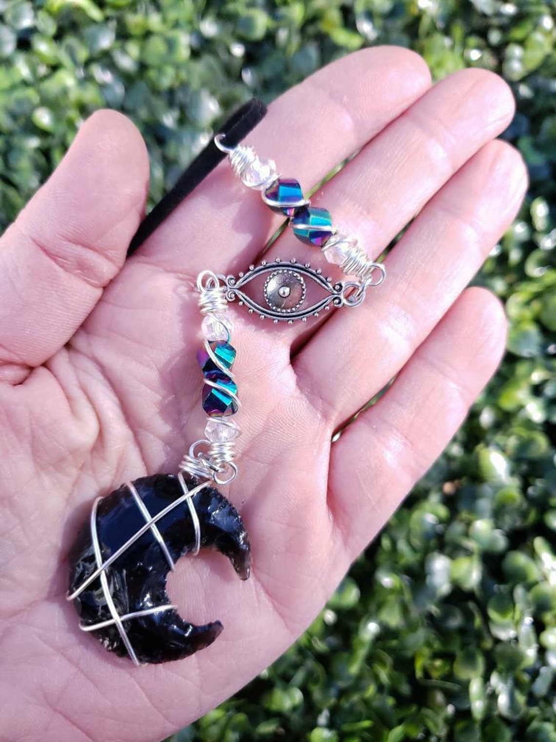 Crystal Car Charm Black Obsidian Decor Boho Car Charm | Etsy