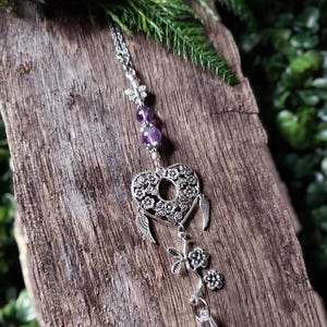 Heart Car Charm, Angel Car Charm, Amethyst Suncatcher, Floral ...