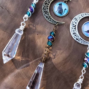 Cat Car Charm, Boho Moon Decor, Moon Suncatcher, Crystal Car Charm, Cat ...