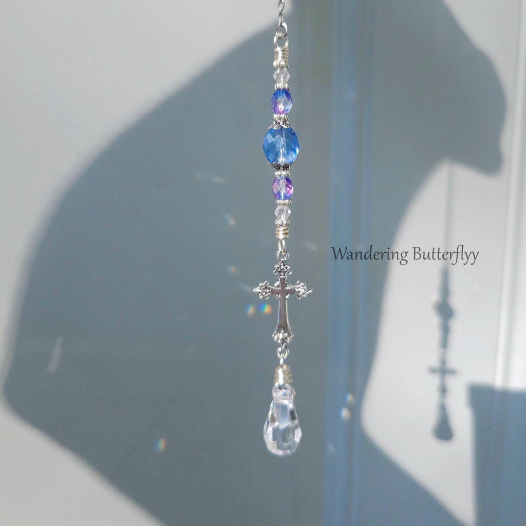 Catholic Car Charm, Purple Cross Decor, Religious Gift, Christian Car ...