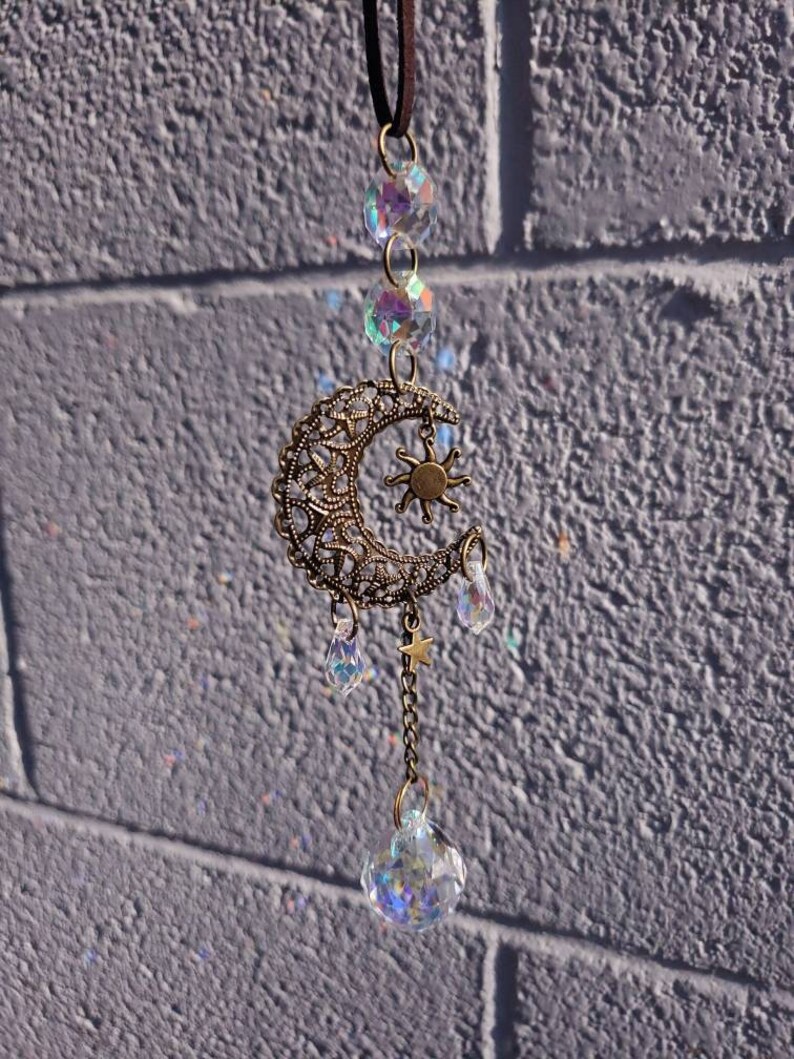 Sparkly Moon Decor Boho Suncatcher Mirror Car Charm Crystal - Etsy