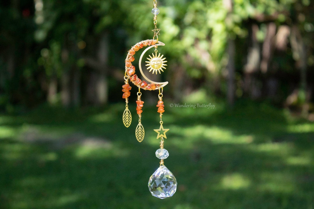 Carnelian Suncatcher, Moon Suncatcher, Celestial Suncatcher, Boho ...