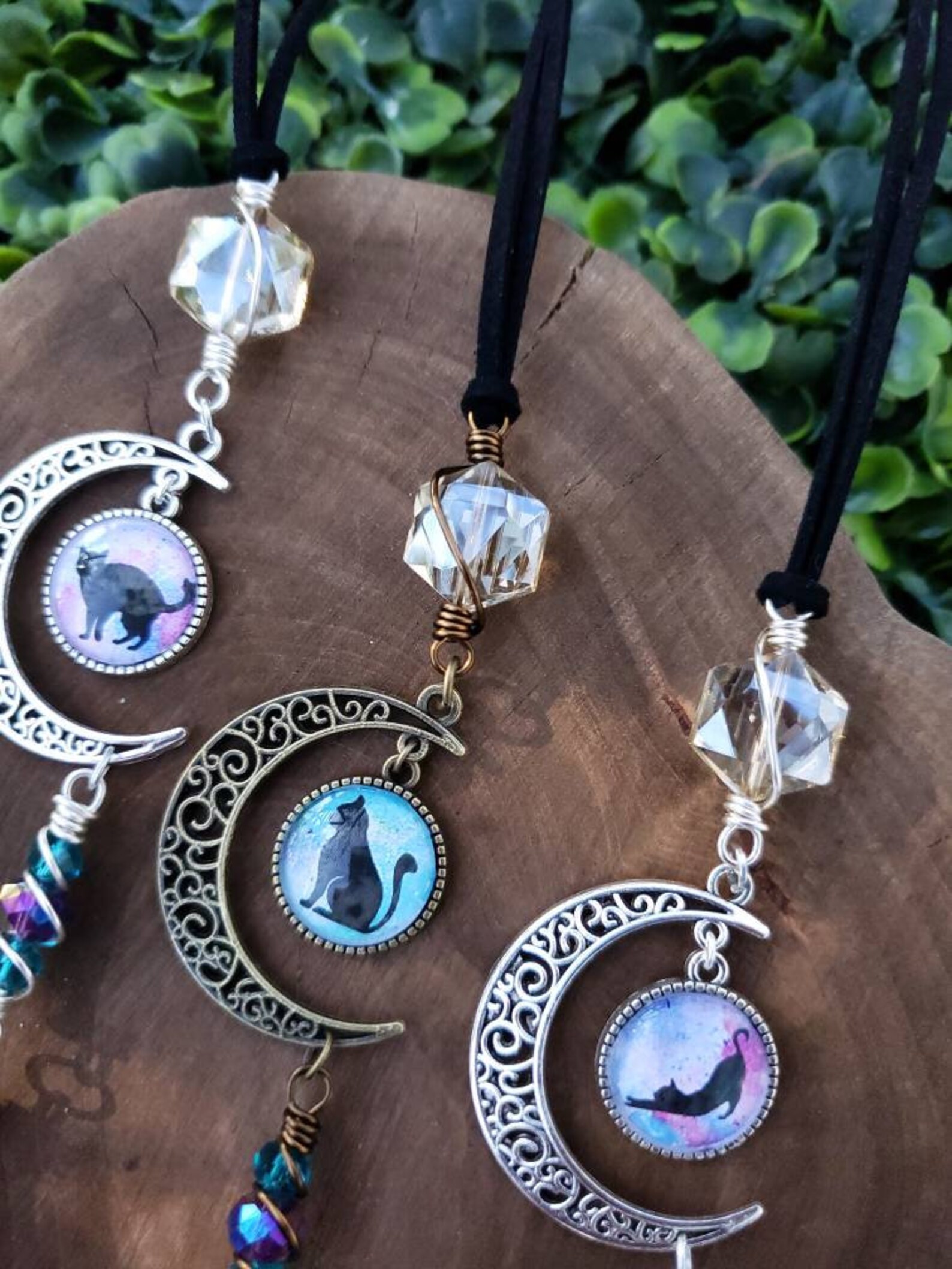 Cat Car Charm, Boho Moon Decor, Moon Suncatcher, Crystal Car Charm, Cat ...