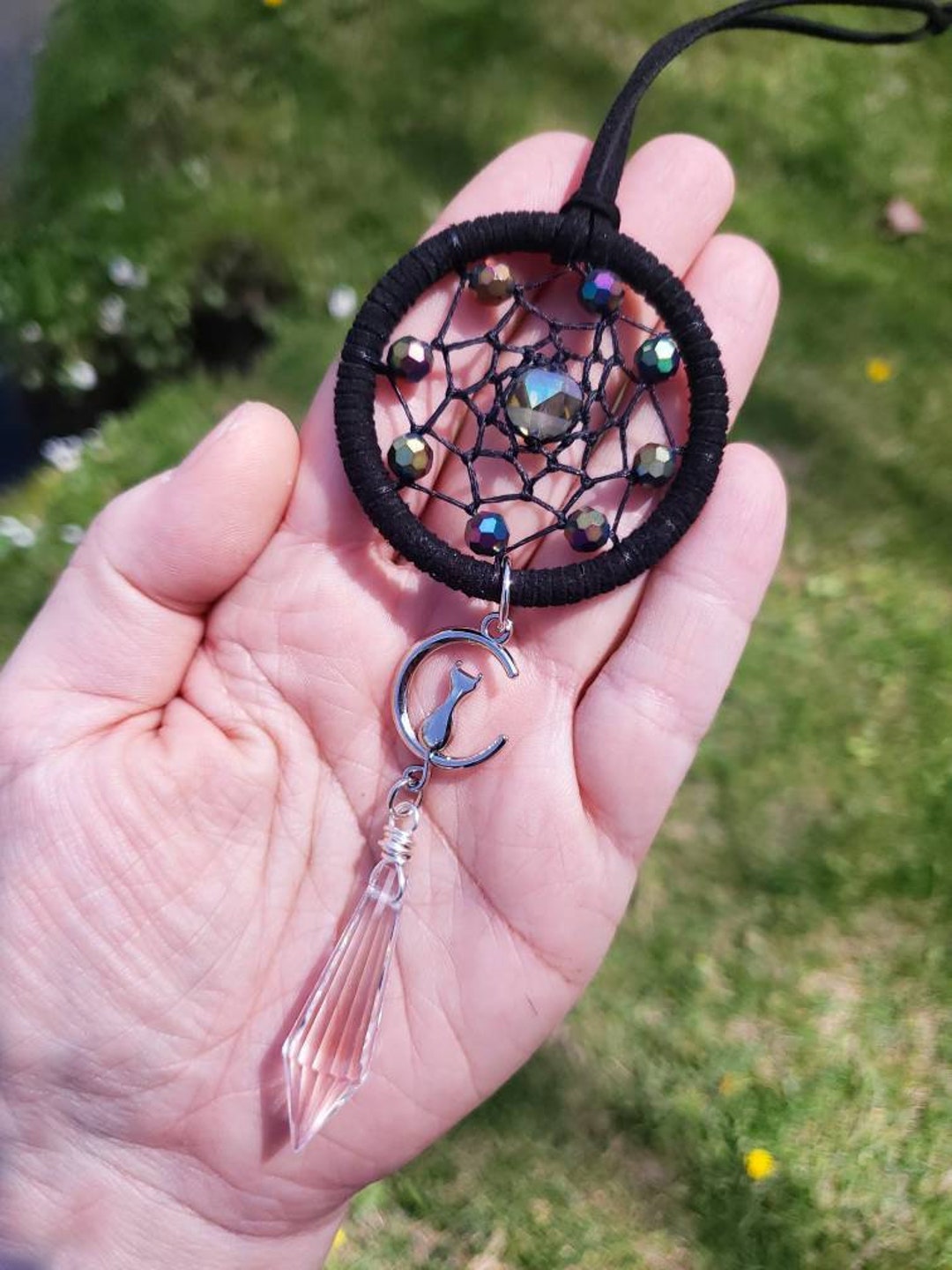Cat Car Charm, Boho Car Charm, Crystal Car Decor, Mirror Car Charm ...