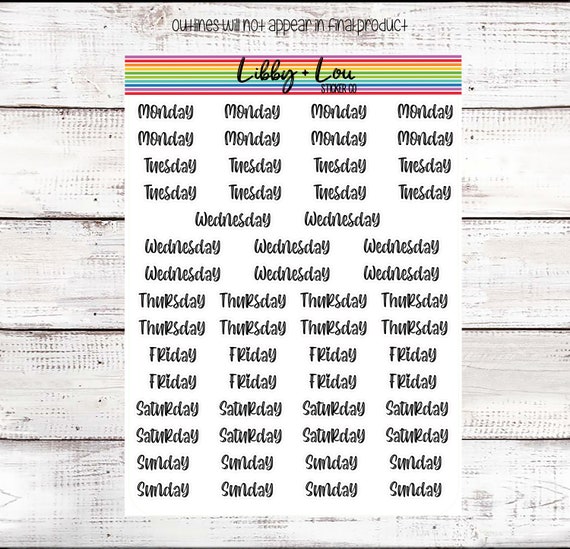 Days of the Week Planner Sticker Change the Dates of Your | Etsy