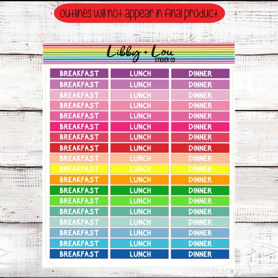 Meal Planner Sticker Breakfast Lunch Dinner Rainbow | Etsy