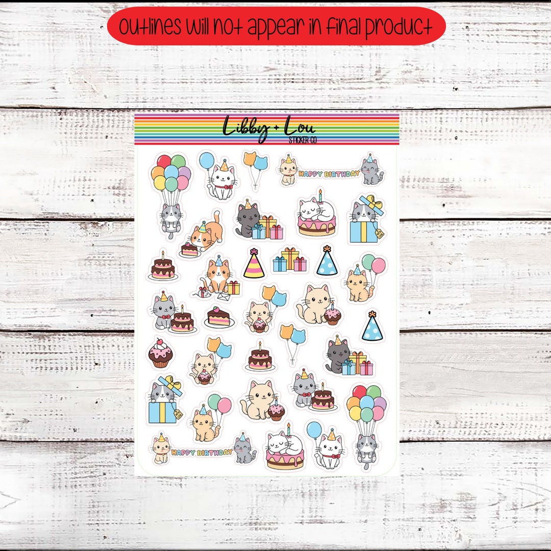 Birthday Kittens Planner Sticker | Cat Stickers | Decorative Stickers ...