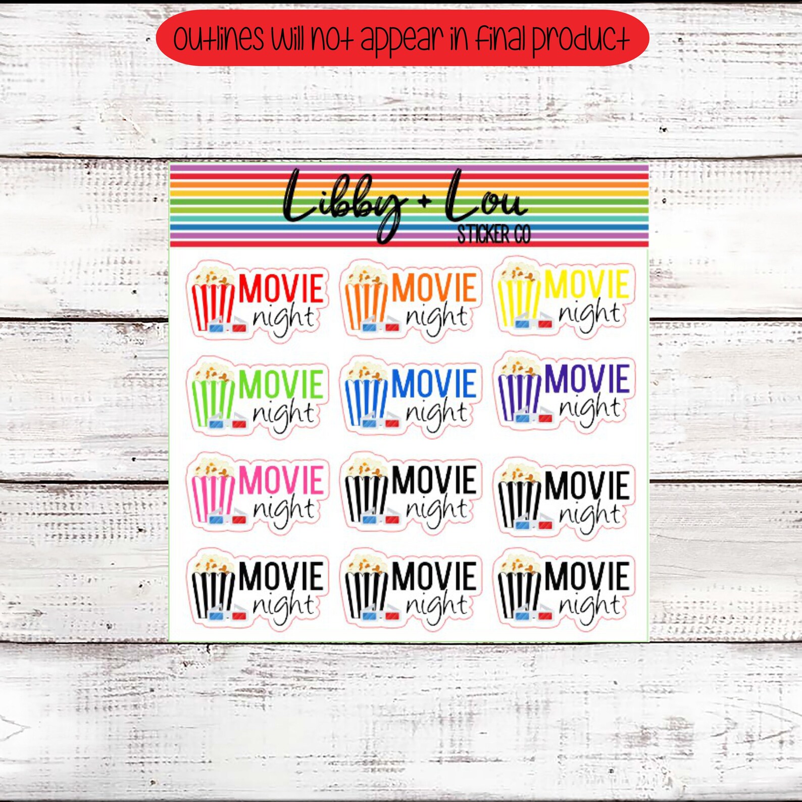 Movie Night Planner Stickers Popcorn Date Night Family Movie Night ...