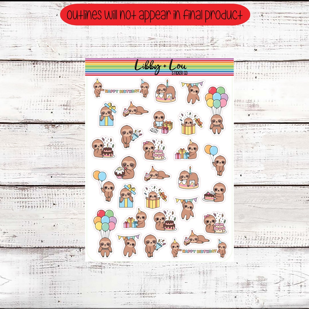 Birthday Sloth Planner Sticker | Decorative Stickers | Sloth Sticker ...
