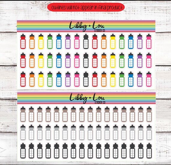 Water Tracker Planner Stickers Water Bottles Rainbow and - Etsy