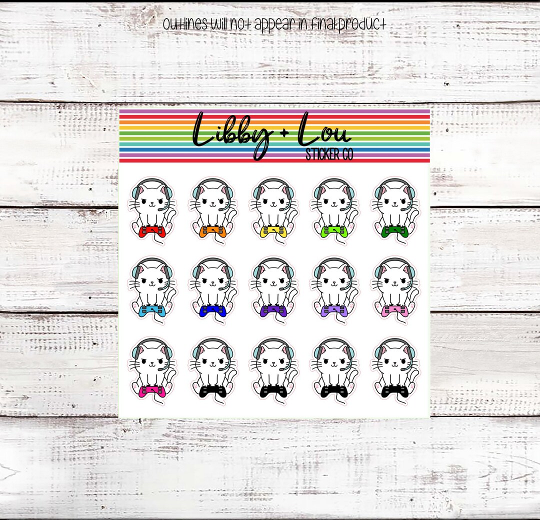 Video Game Cat Planner Sticker Gaming Kitten Animal Vertical Planner ...