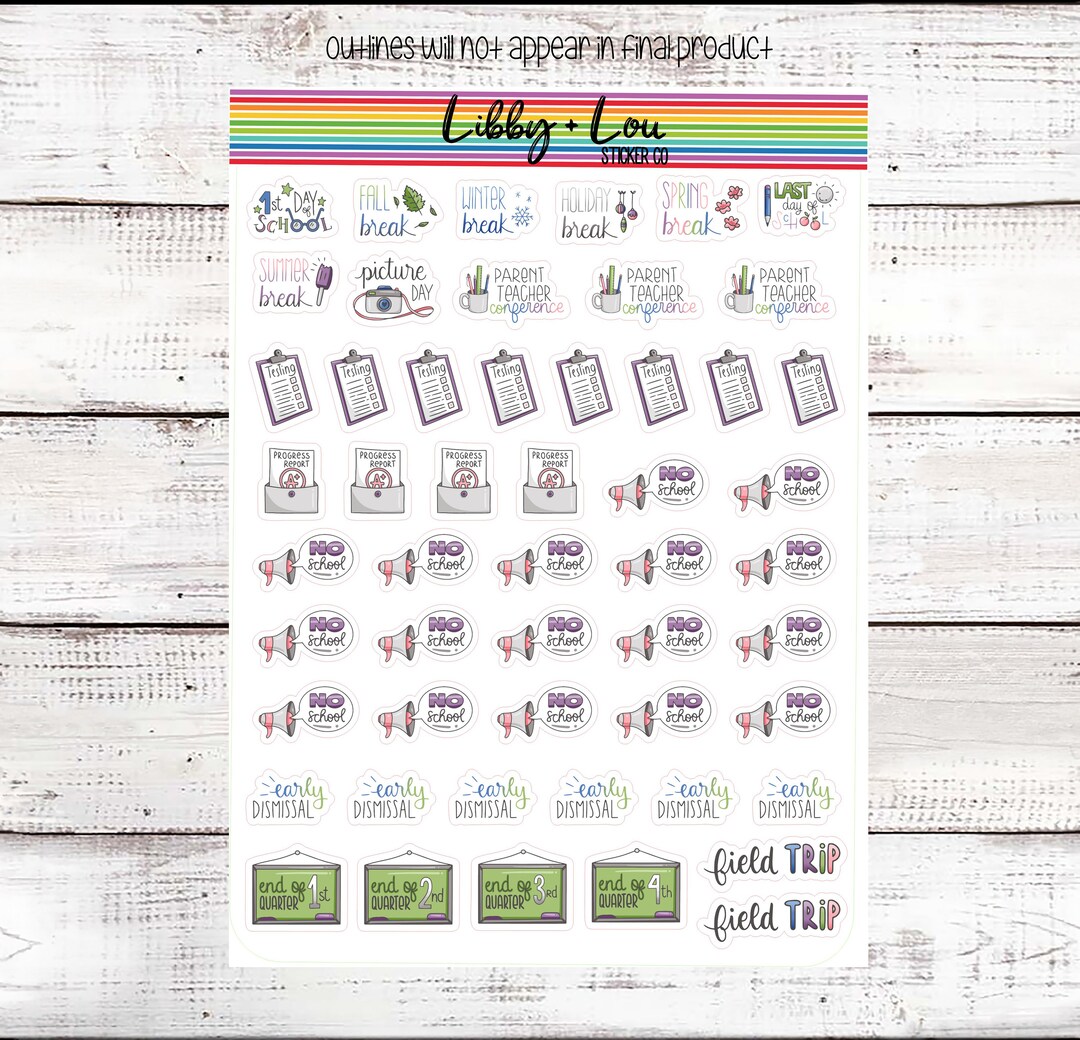School Planner Stickers | Field Trip Stickers | No School | Testing ...