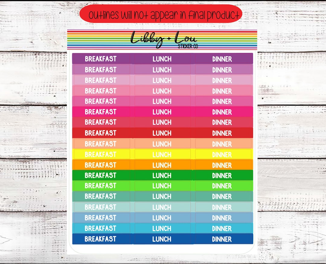 Meal Planner Sticker | Breakfast Lunch Dinner | Rainbow | Skinny Label ...