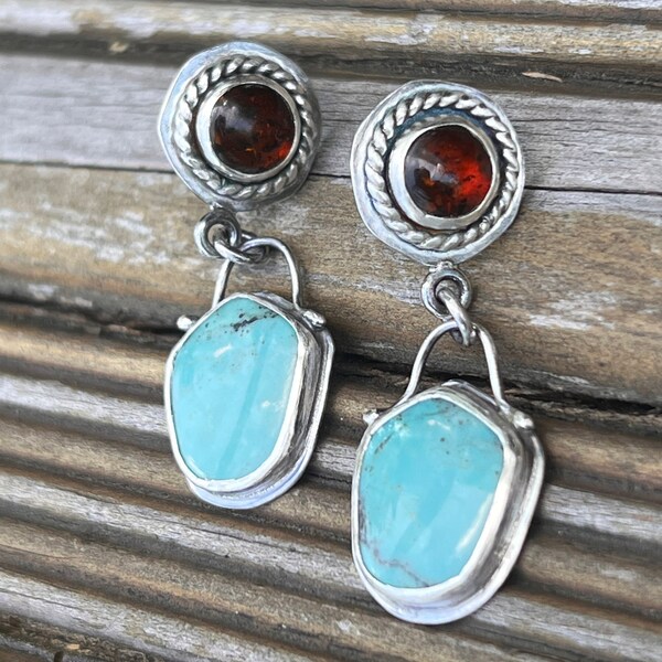 Turquoise and Amber Earrings - Etsy