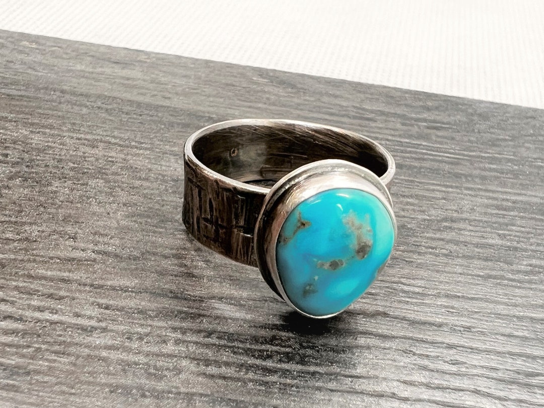 925 Sterling Silver and Kingsman Turquoise Modern Ring Handcrafted Wide ...