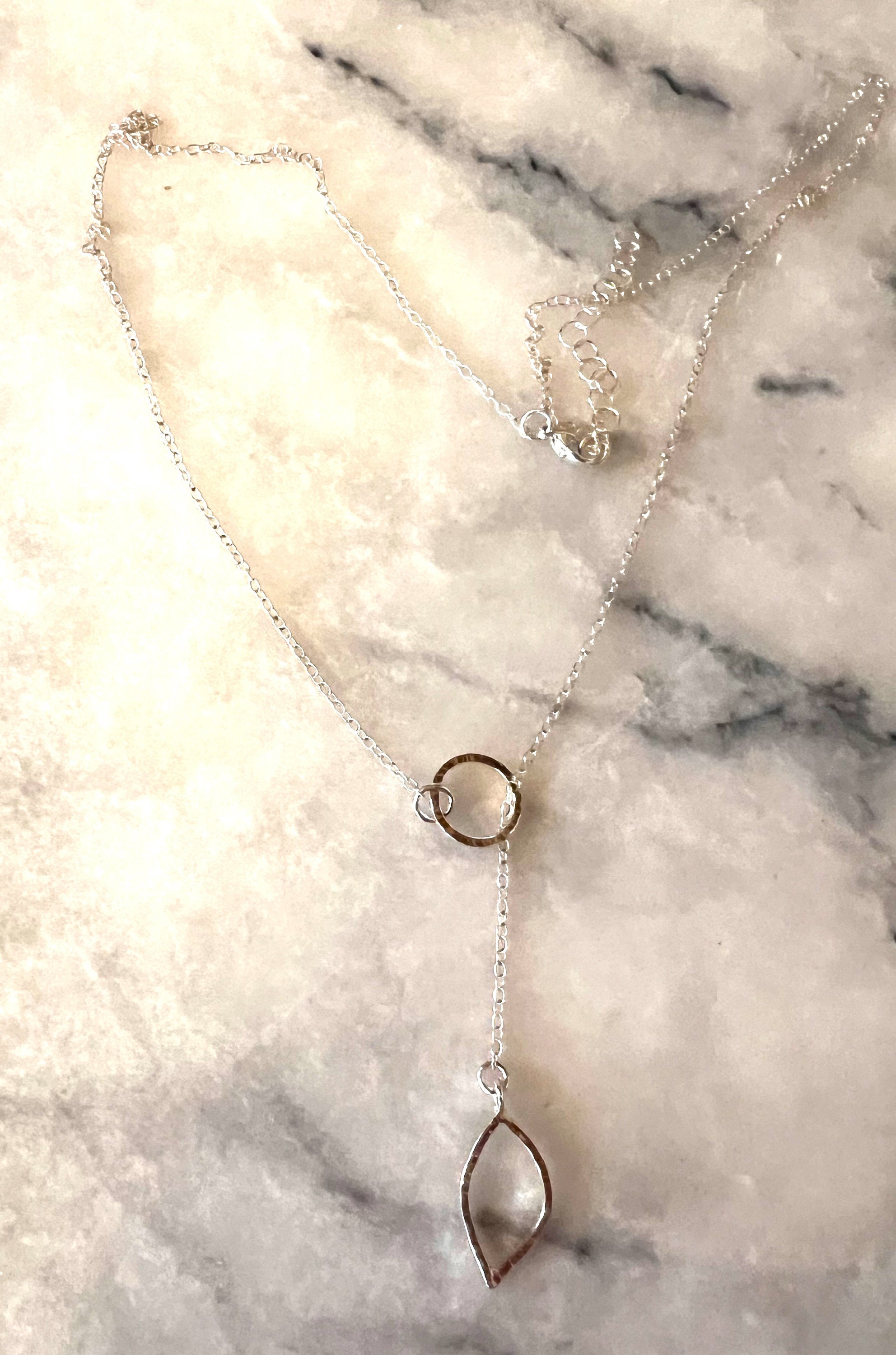 925 Sterling Silver Lariat Chain Necklace With Leaf Charms 17" Long ...
