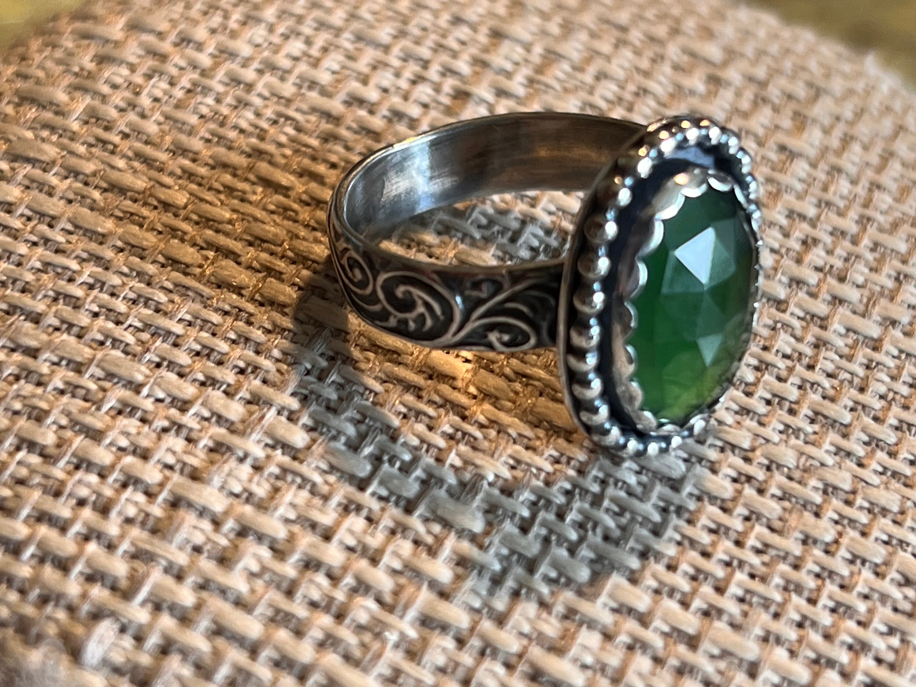 Handcrafted Green Serpentine Ring Size 7.25 925 Sterling - Etsy