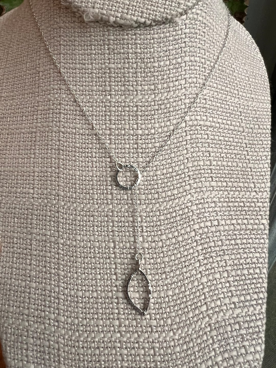 925 Sterling Silver Lariat Chain Necklace With Leaf Charms 17" Long ...