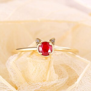 Animal Cat Ring Ruby Ring Unique Engagement Ring Women Wedding Diamond ...