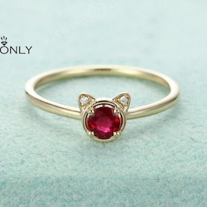 Animal Cat Ring Ruby Ring Unique Engagement Ring Women Wedding Diamond ...