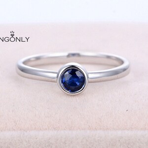 Minimalist Blue Sapphire Engagement Ring 14K 18K White Gold Simple Ring ...