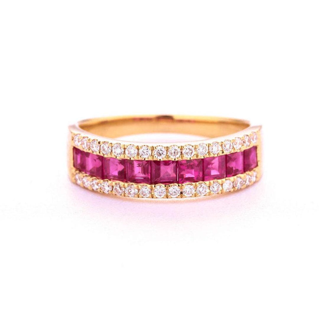 Alternative Ruby Wedding Band Women Solid 14K Gold Half Eternity Band ...