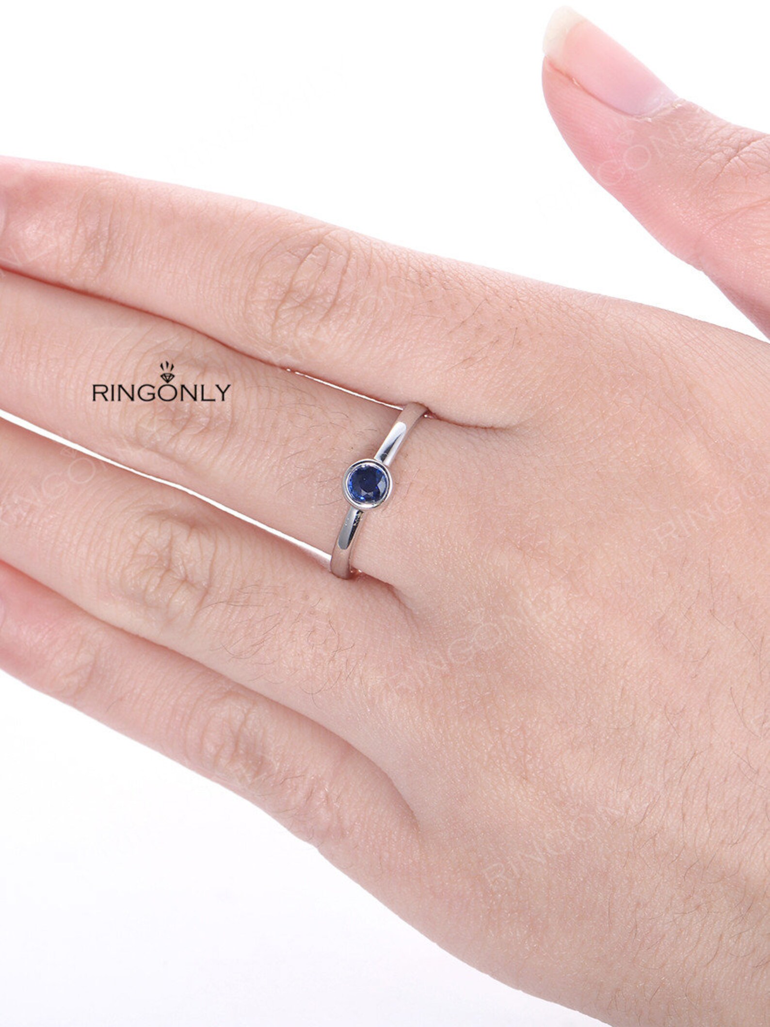 Minimalist Blue Sapphire Engagement Ring 14K 18K White Gold - Etsy