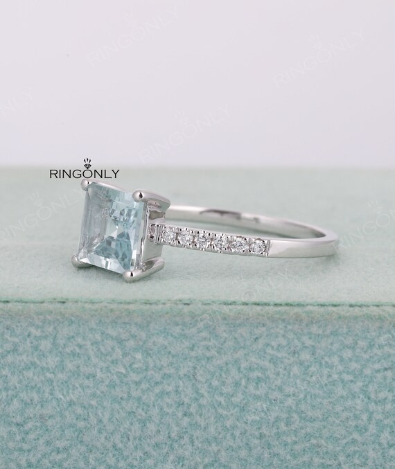 Princess cut Aquamarine engagement ring white goldsimple | Etsy