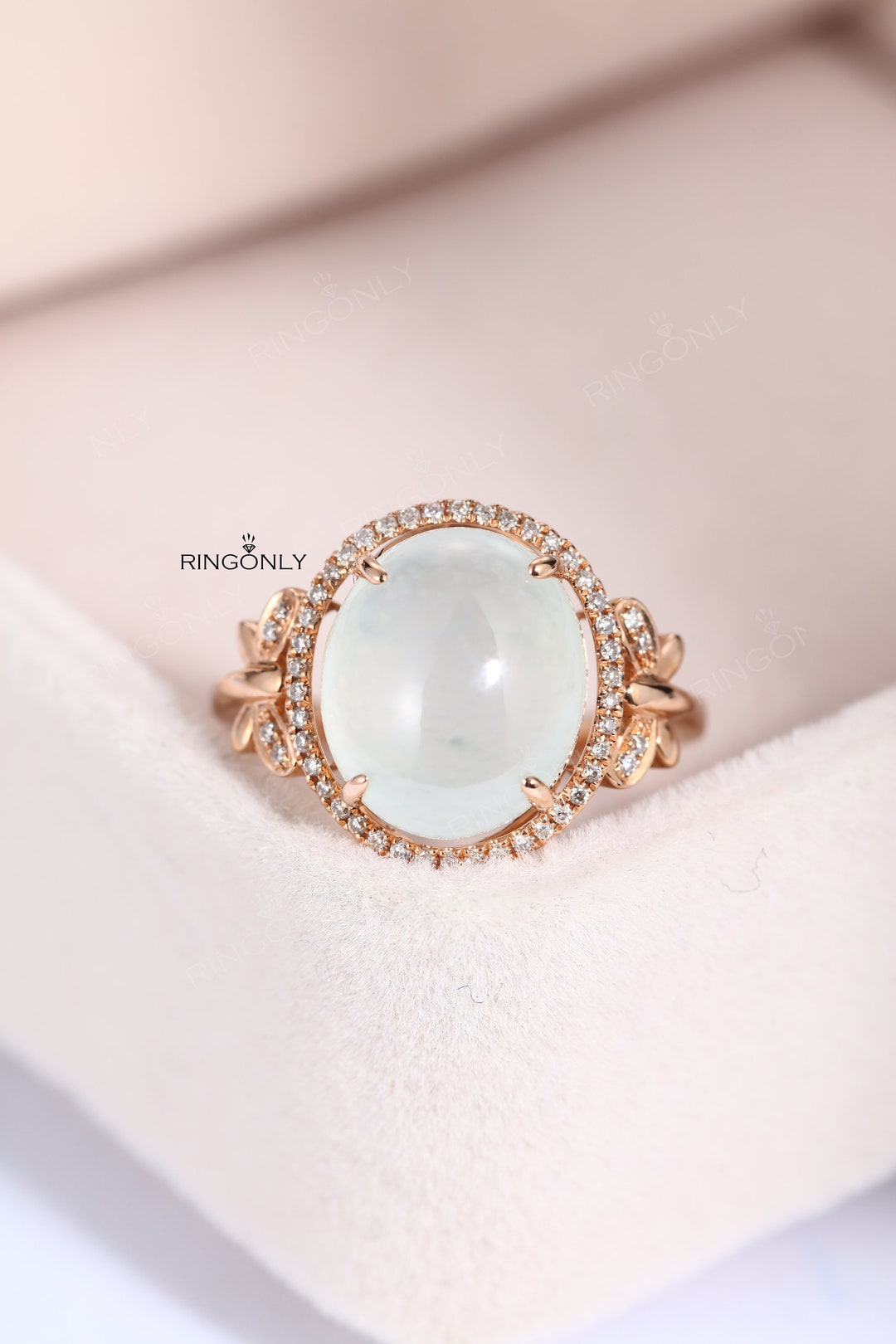 Jadeite Jade Ring,rose Gold Engagement Ring,women Wedding Art Deco ...