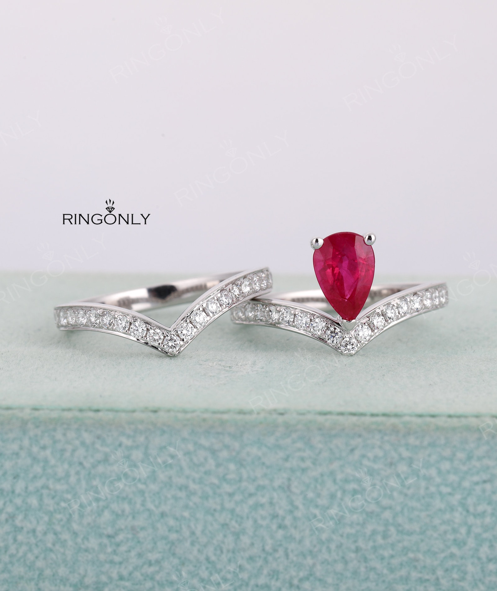Pear Shaped Ruby Engagement Ring Set in White Goldmoissanite - Etsy