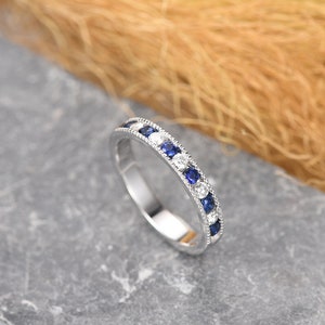 Unique Wedding Band Women Antique Stacking Birthstone White - Etsy