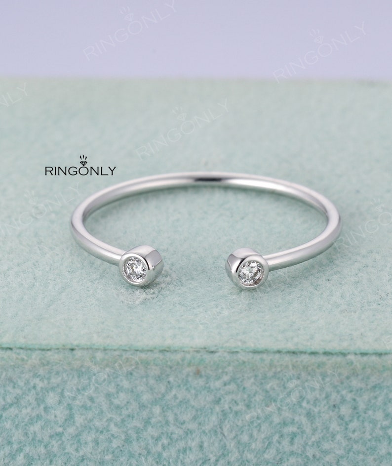 Open Diamond Wedding Band Bezel Set Simple Diamond Ring 14K - Etsy