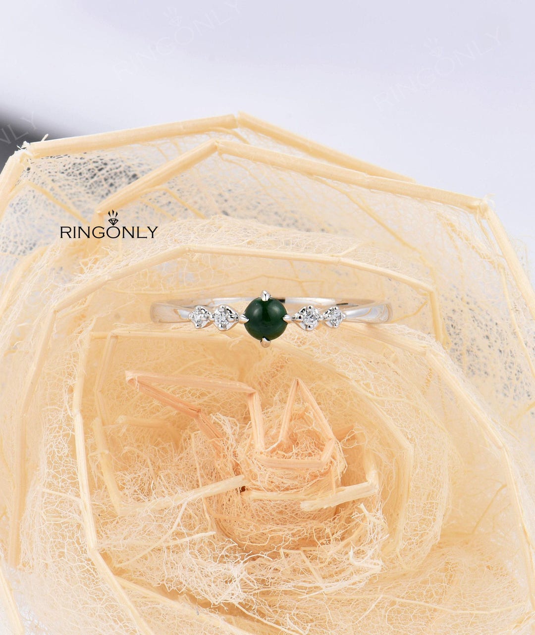 Jadeite Jade Ring Round Cut Engagement Ring Delicate Diamond Wedding ...