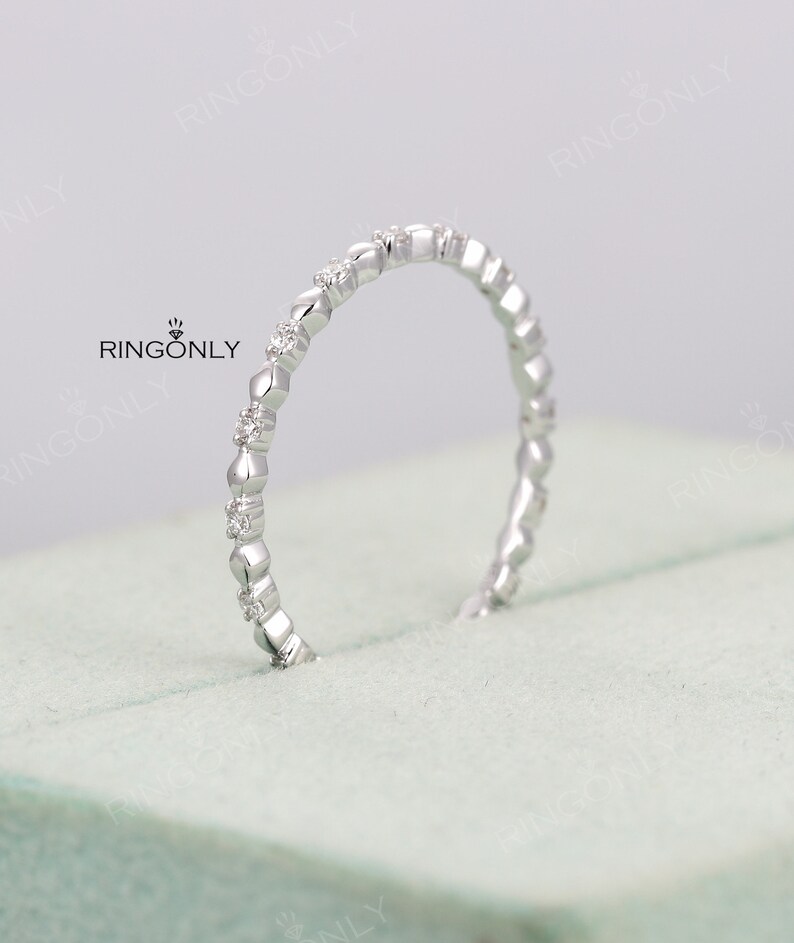 Delicate diamond wedding band white gold simple wedding ring | Etsy