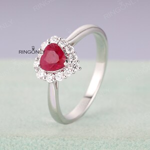 Heart Shaped Ruby Engagement Ring in White Gold,halo Diamond Wedding ...