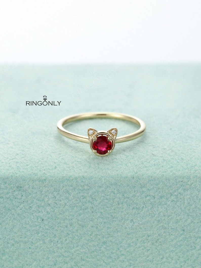 Animal Cat Ring Ruby Ring Unique Engagement Ring Women Wedding - Etsy
